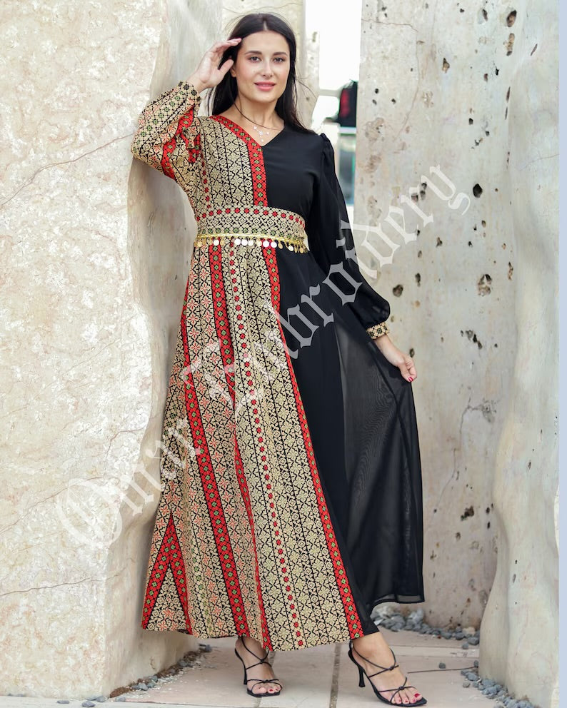 Palestinian Thobe Embroidered Maxi Dress Palestinian Princess Design A ...